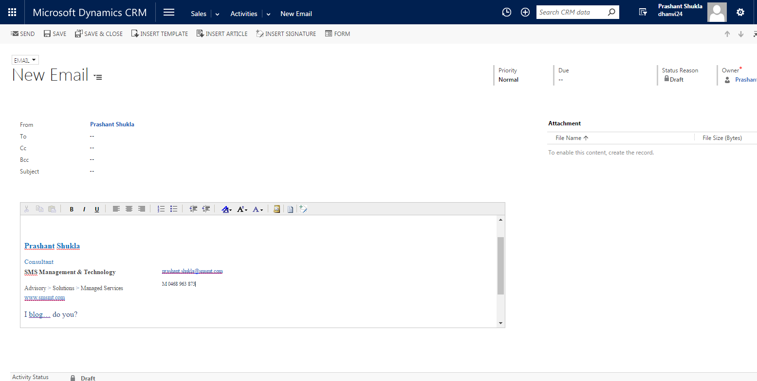 EMAIL SIGNATURE in MS CRM 2016 – DIY D365